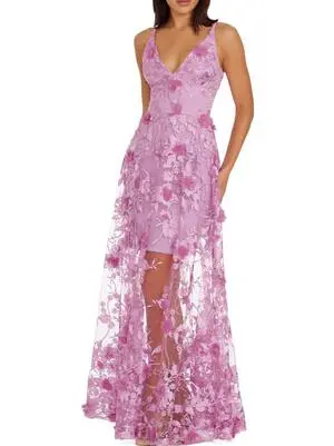 Dress The Population Sidney 3d Lace Gown - Lavender