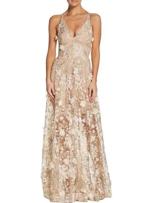 Dress The Population Sidney 3d Lace Gown - Pink Floral