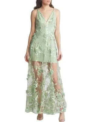 Dress The Population Dress The Population Sidney 3D Lace Gown Sage