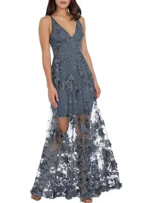 Dress The Population Sidney 3d Lace Gown - Steel