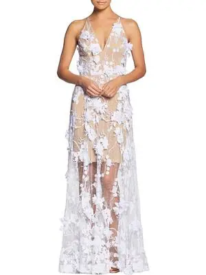 Dress The Population Sidney 3d Lace Gown - White/nude
