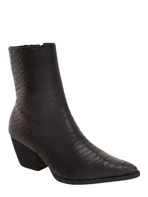 Matisse Matisse Caty Western Pointed Toe Bootie Black Croc Embossed Leather