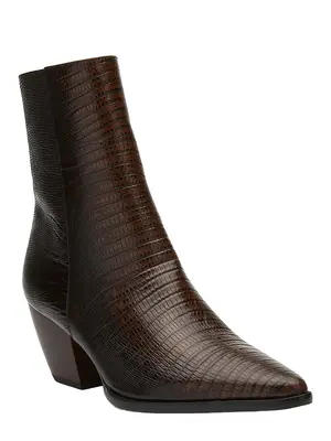 Matisse Matisse Caty Western Pointed Toe Bootie Chocolate Lizard Leather
