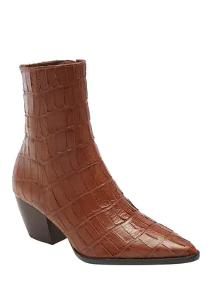Matisse Matisse Caty Western Pointed Toe Bootie Crocodile Print Leather