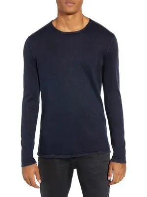 John Varvatos Walter Long Sleeve Acid Wash Crewneck T-shirt - Deep Blue