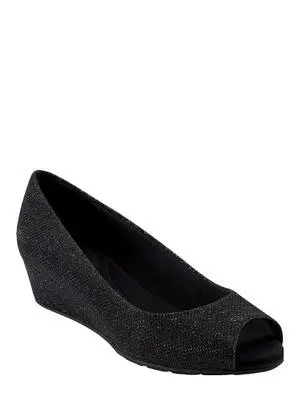 Bandolino Peep Toe Wedge Pump - Black Metallic