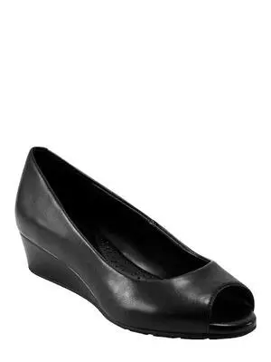 Bandolino Peep Toe Wedge Pump - Black Smooth