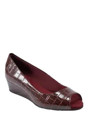 Bandolino Bandolino Peep Toe Wedge Pump Dark Red