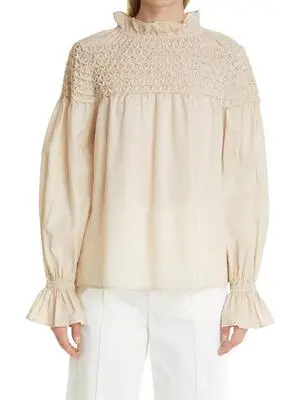 Merlette Majorelle Smocked Blouse - Light Beige