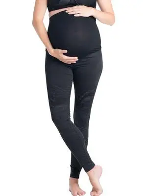 PREGGO LEGGINGS Moto Maternity Leggings - Black Out