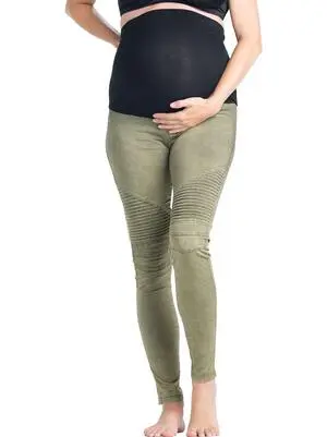 PREGGO LEGGINGS Moto Maternity Leggings - Green With Envy