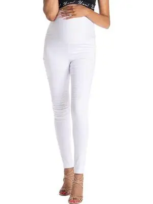 PREGGO LEGGINGS Moto Maternity Leggings - White