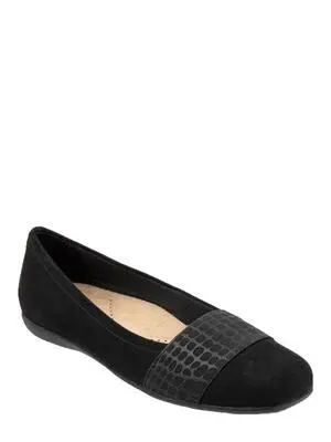 Trotters Samantha Flat - Black Suede/ Croco
