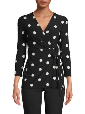 Anne Klein Dot Faux Wrap Top - Anne Black/anne White