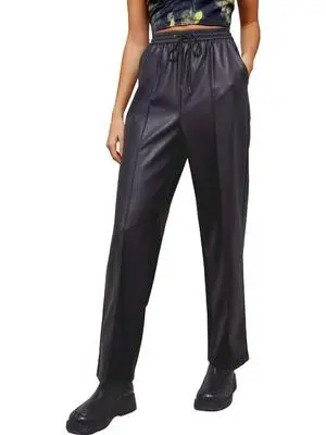 Topshop Faux Leather Straight Leg Trousers - Black