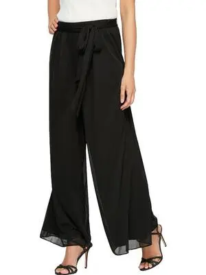 Alex Evenings Tie Waist Mesh Pants - Black