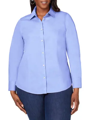 Foxcroft Dianna Non-Iron Button-Up Shirt Iris Bloom