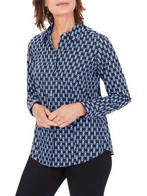 Foxcroft Dianna Non-Iron Button-Up Shirt Navy