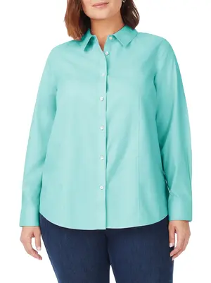 Foxcroft Dianna Non-Iron Button-Up Shirt Oceanside