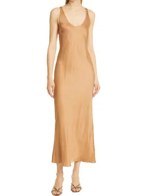 L'Agence L'AGENCE Akiya Satin Tank Maxi Dress Dark Camel