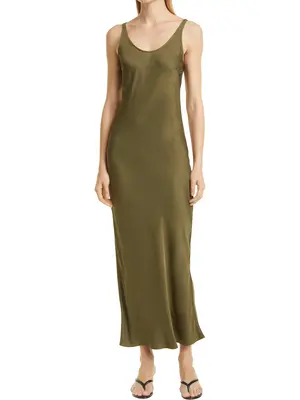 L'Agence L'AGENCE Akiya Satin Tank Maxi Dress Olive Night