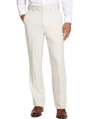 Berle Berle Self Sizer Waist Flat Front Classic Fit Microfiber Trousers Stone