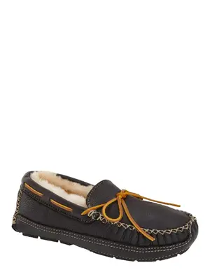 Minnetonka Genuine Shearling Leather Slipper Black