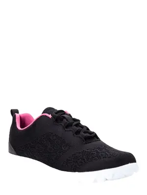 PROPET Propét TravelActiv Knit Lace-Up Sneakers Black/ Berry Fabric