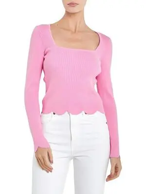 English Factory Scalloped Hem Sweater - Pink