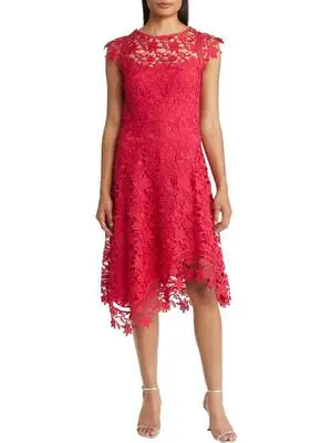 Eliza J Eliza J Lace Asymmetric Dress Fuchsia