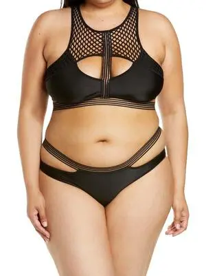 COQUETTE Coquette Mesh & Strap Detail Bra And Briefs Set Black