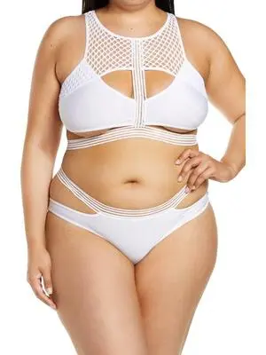 COQUETTE Coquette Mesh & Strap Detail Bra And Briefs Set White