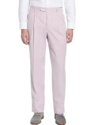 Berle Pleated Seersucker Cotton Dress Pants - Garnet