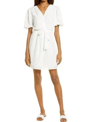 Fraiche By J Dot Jacquard Faux Wrap Dress - White