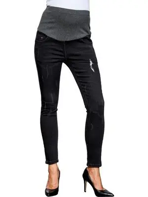 MATERNAL AMERICA Maternity Ankle Jeans - Dark Grey
