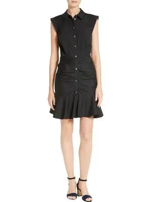 Veronica Beard Flare Hem Ruched Shirtdress - Black