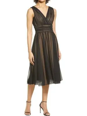 CONNECTED APPAREL Chiffon Overlay Dress - Black/gold