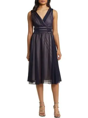CONNECTED APPAREL Chiffon Overlay Dress - Navy/mauve