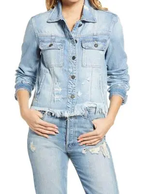 HIDDEN JEANS Frayed Hem Denim Trucker Jacket - Light Wash