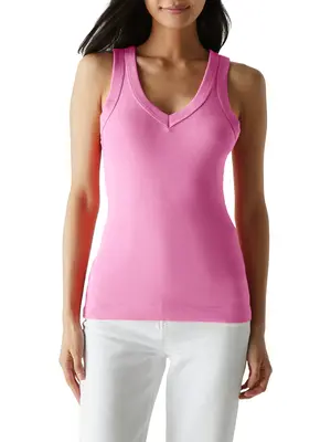 Michael Stars Michael Stars Maya Cotton V-neck Tank Flamingo