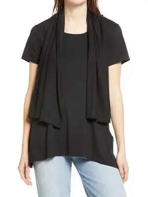 Hue Hue Convertible Scarf Lapel T-Shirt Black