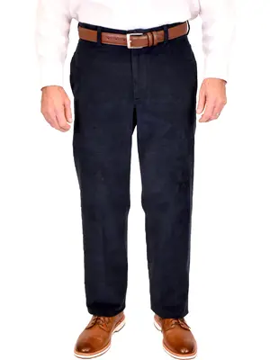 Berle Berle' Flat Front Corduroy Trousers Navy