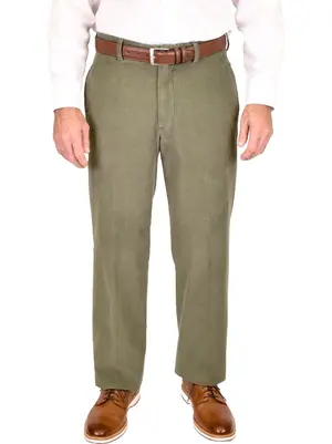 Berle Berle' Flat Front Corduroy Trousers Olive