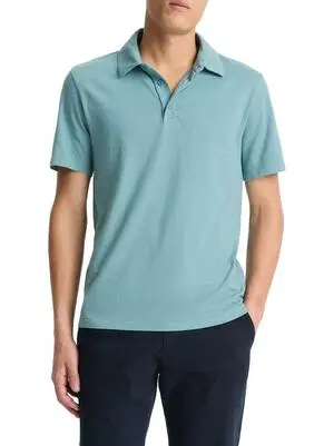 Vince Regular Fit Garment Dyed Cotton Polo Washed Lagoon