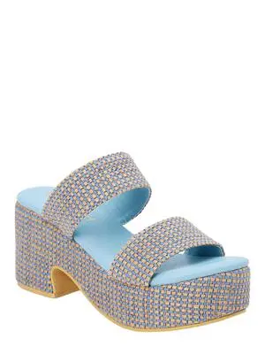 Matisse Ocean Ave Espadrille Platform Slide Sandal - Indigo Multi Jute