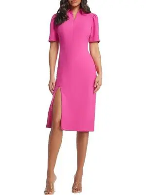 Dress The Population Gloria Front Zip Sheath Dress - Bright Fuchsia