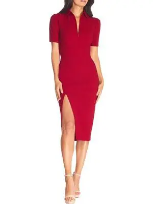 Dress The Population Dress The Population Gloria Front Zip Sheath Dress Garnet