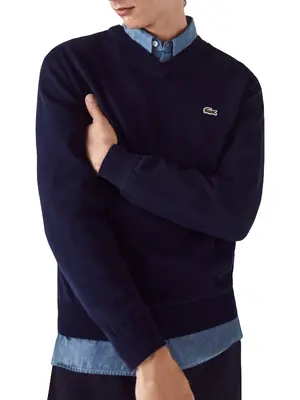 Lacoste Lacoste V-Neck Cotton Sweater Navy Blue