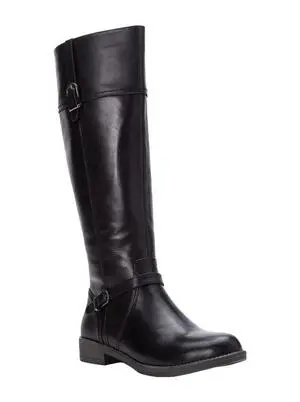 PROPET Leather Knee High Boots With Buckle Detail Black Leather