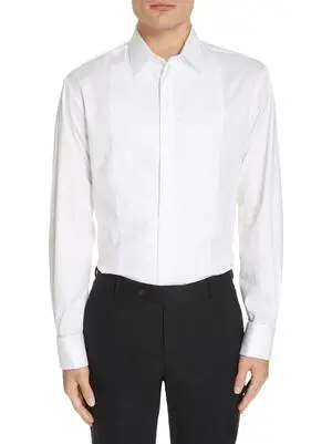 Emporio Armani Slim Fit Stretch Tuxedo Shirt - Solid White